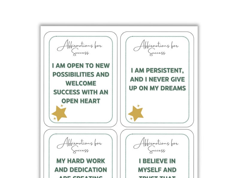 Printable Success Affirmation Cards – Set of 12 Motivational 4x5 Cards ...