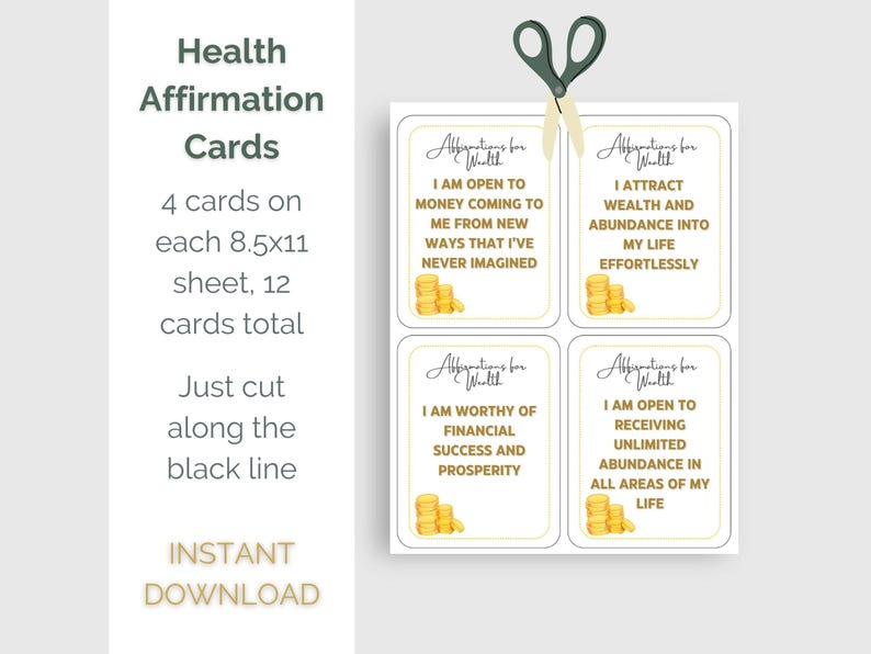Printable Wealth Affirmation Cards – Set of 12 Prosperity & Abundance ...