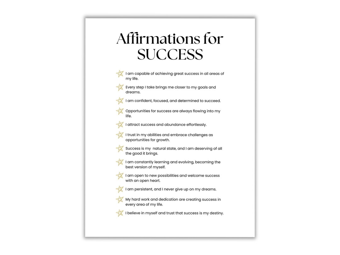 Printable Success Affirmation Cards – Set of 12 Motivational 4x5 Cards ...