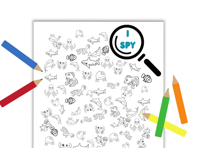 I Spy Bundle Coloring Page Printables – 8 Fun Themes for Kids – School ...