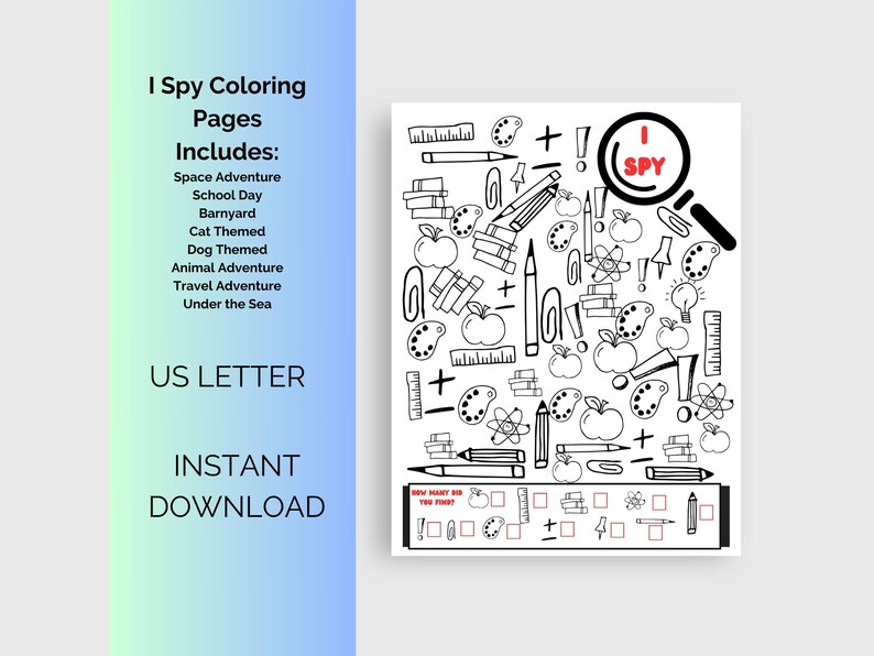 I Spy Bundle Coloring Page Printables – 8 Fun Themes for Kids – School ...
