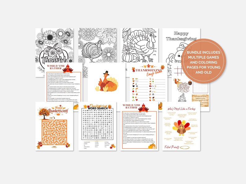 Printable Thanksgiving Game Bundle - Family Fun Activity Pack - Word ...