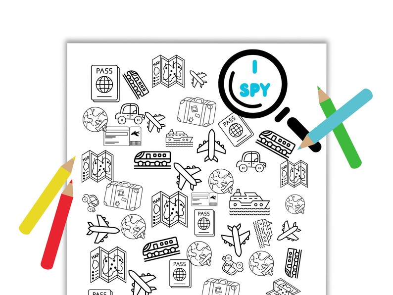 I Spy Travel Adventure Coloring Page – Fun Travel-themed Activity for ...
