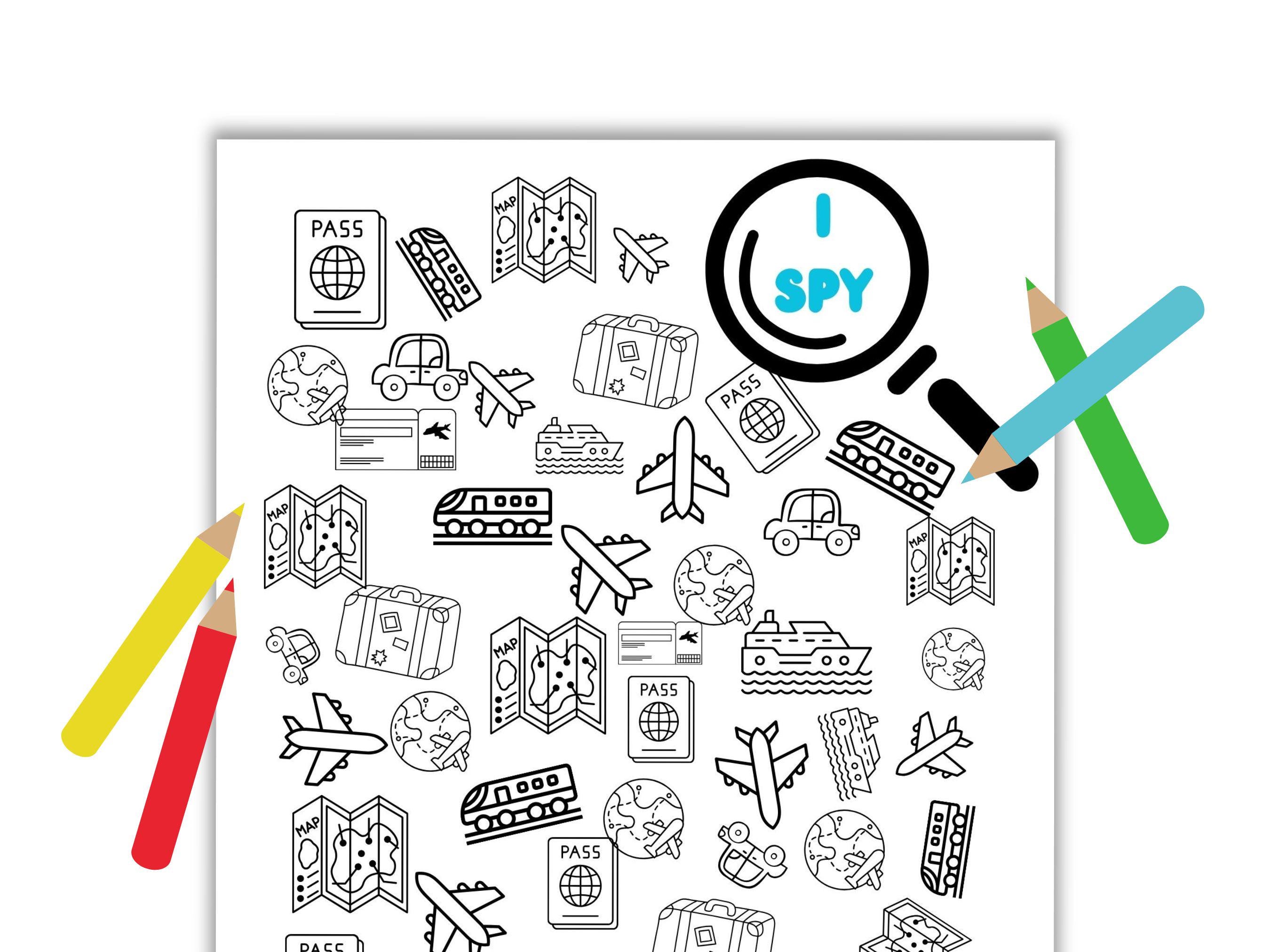 I Spy Travel Adventure Coloring Page – Fun Travel-themed Activity for ...