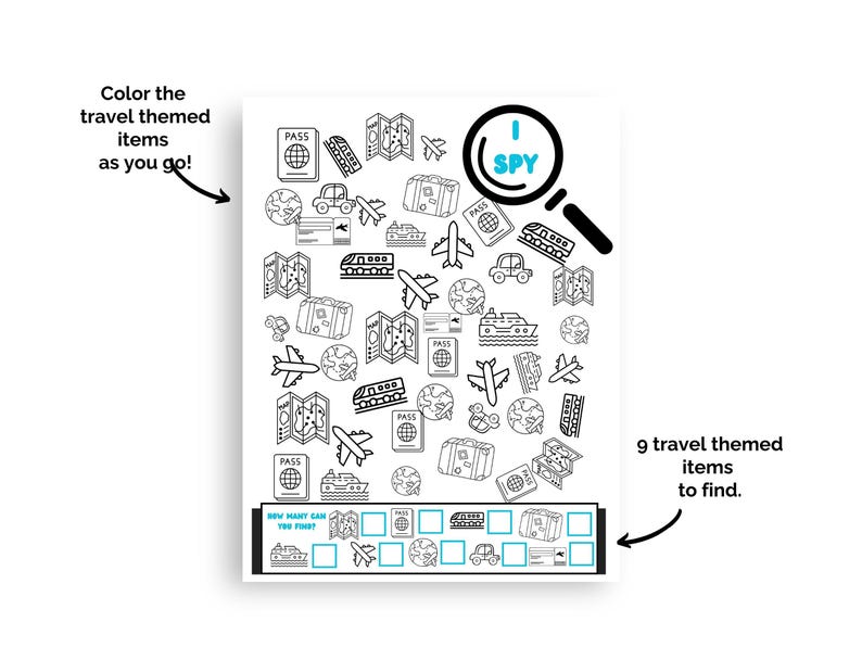 I Spy Travel Adventure Coloring Page – Fun Travel-themed Activity for ...