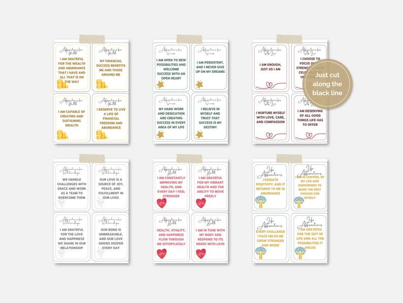 Printable Affirmation Cards Bundle 6 Themed Sets With 12 Positive ...