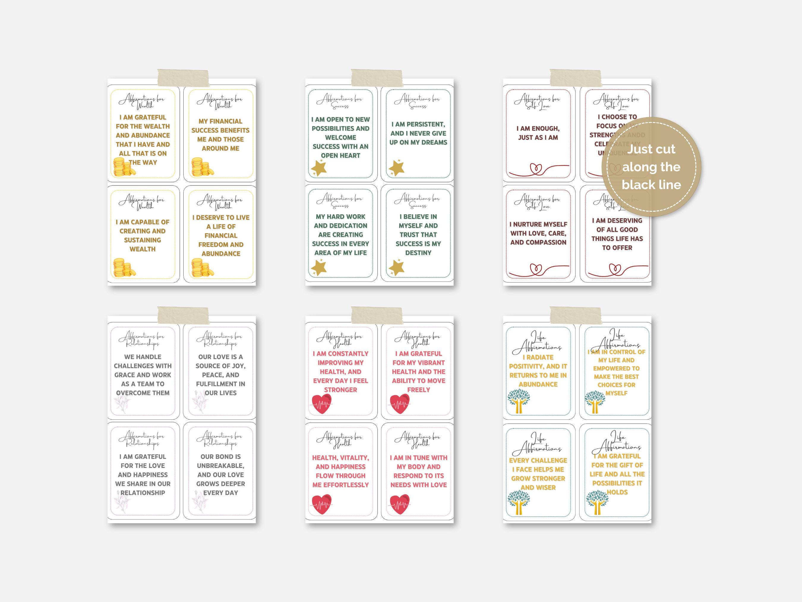 Printable Affirmation Cards Bundle - 6 Themed Sets With 12 Positive ...