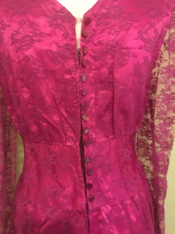 VTG 1950's 1960s 1970's Fuchsia Pink Lace Overlay Coc… - Gem