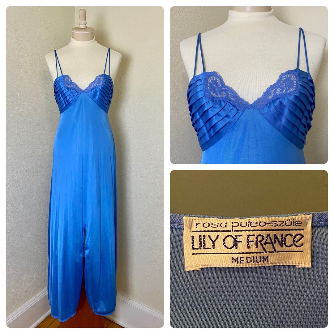 Vintage 1970's Rosa Puleo-szule Lily of France Maxi Nightgown Blue ...