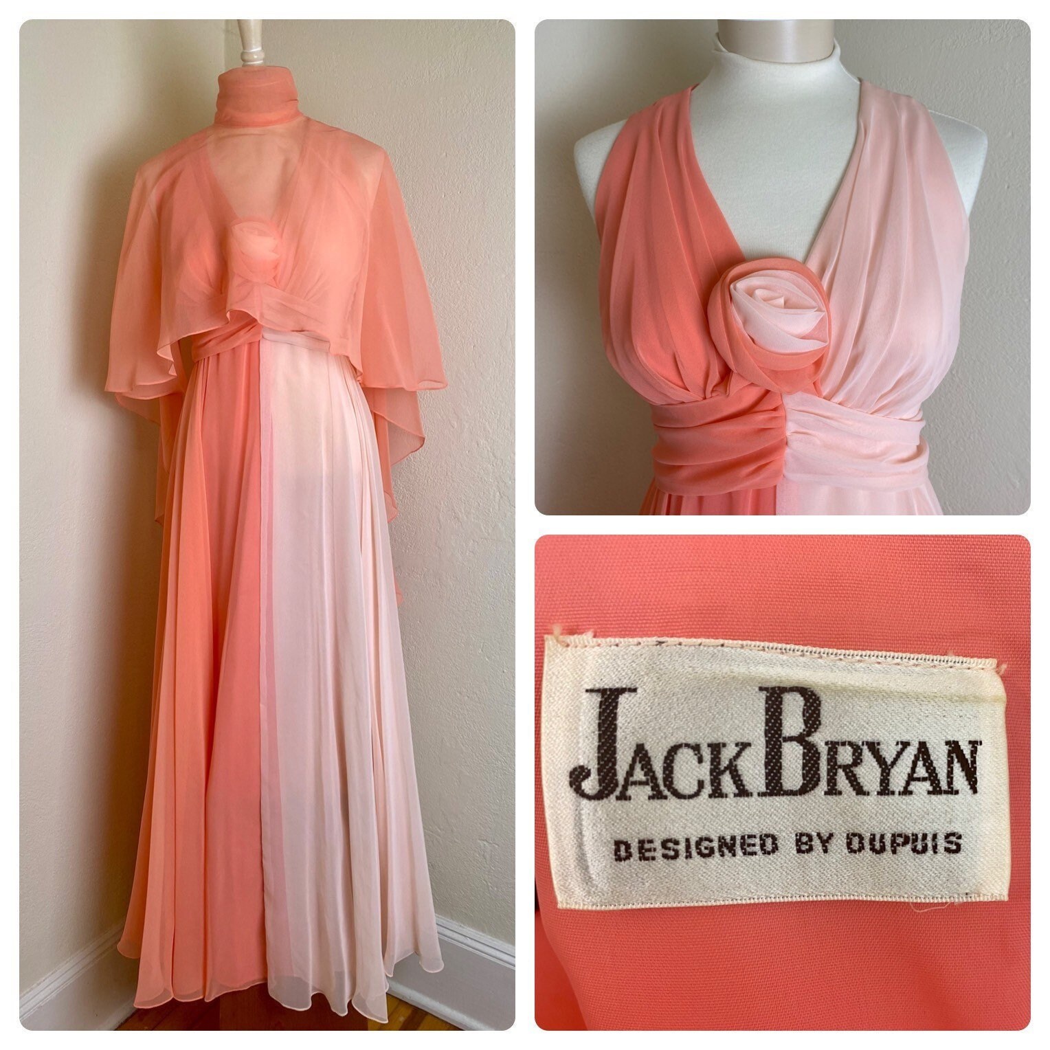 Vintage 1960's Jack Bryan by Dupuis Colorblock Coral Pink Chiffon ...