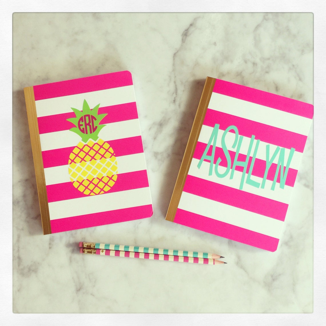 Personalized Notebook pink & White Stripe - Etsy