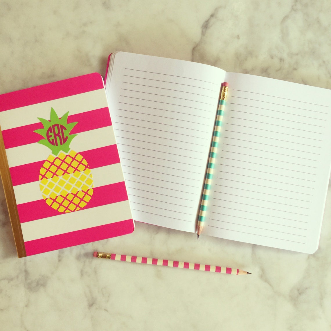 Personalized Notebook pink & White Stripe - Etsy