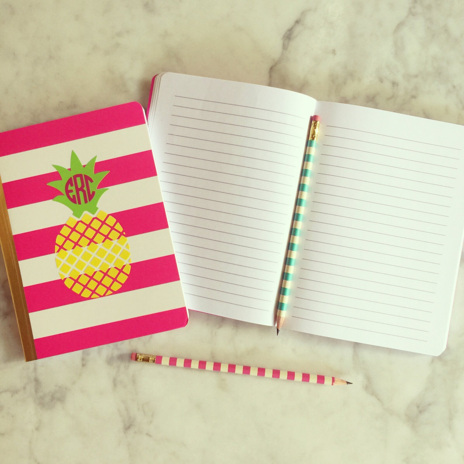 Personalized Notebook pink & White Stripe - Etsy