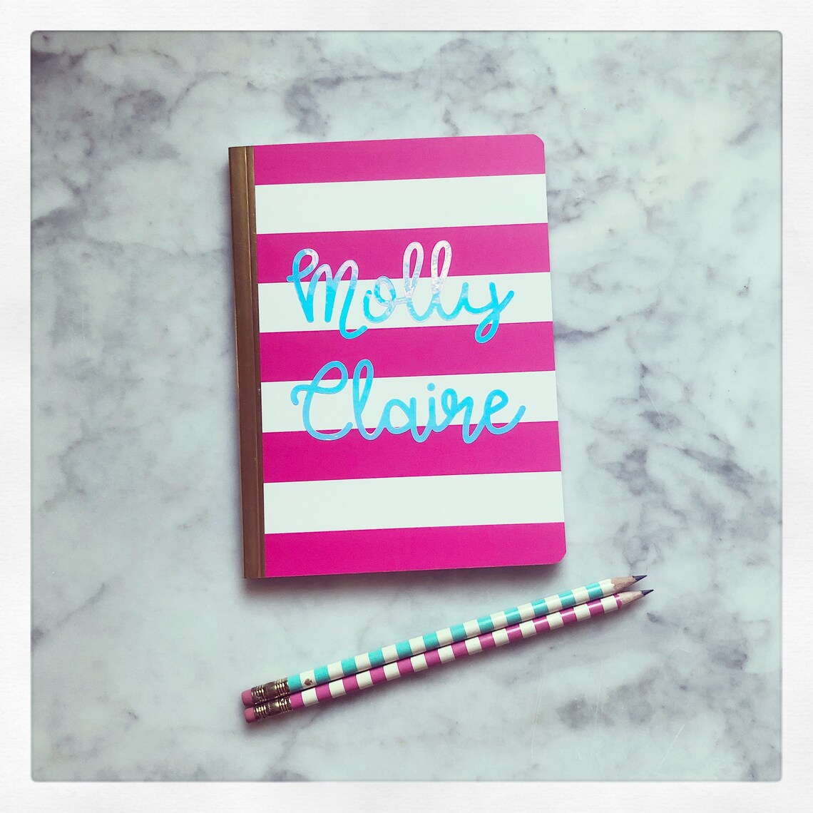 Personalized Notebook pink & White Stripe - Etsy
