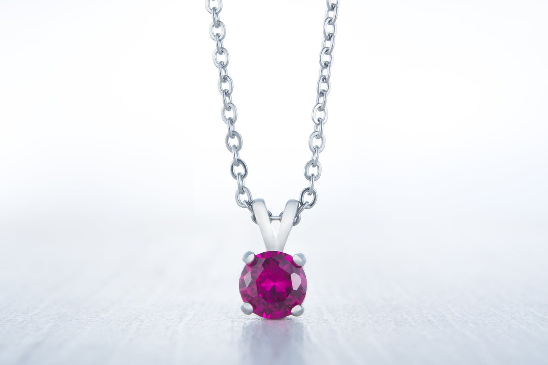 Lab Ruby Pendant Necklace - 4mm, 5mm, 6mm and 7mm Sizes - Available in ...