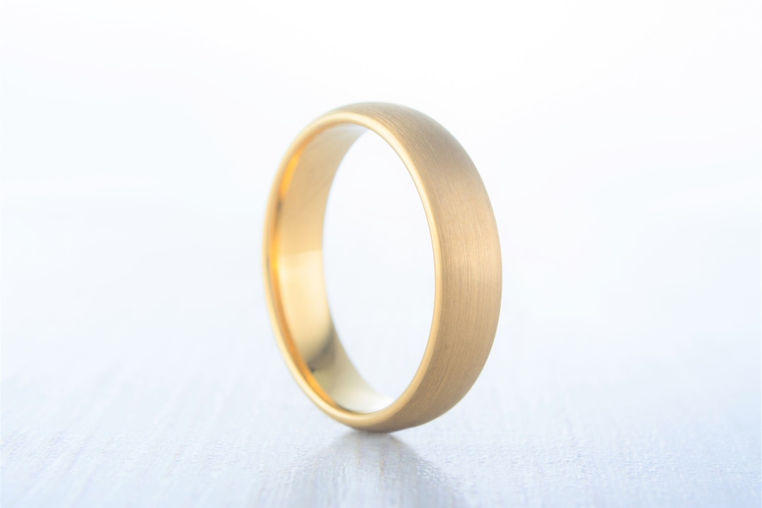 5mm 18K Yellow Gold and Brushed Titanium Wedding Ring Band for Men and ...
