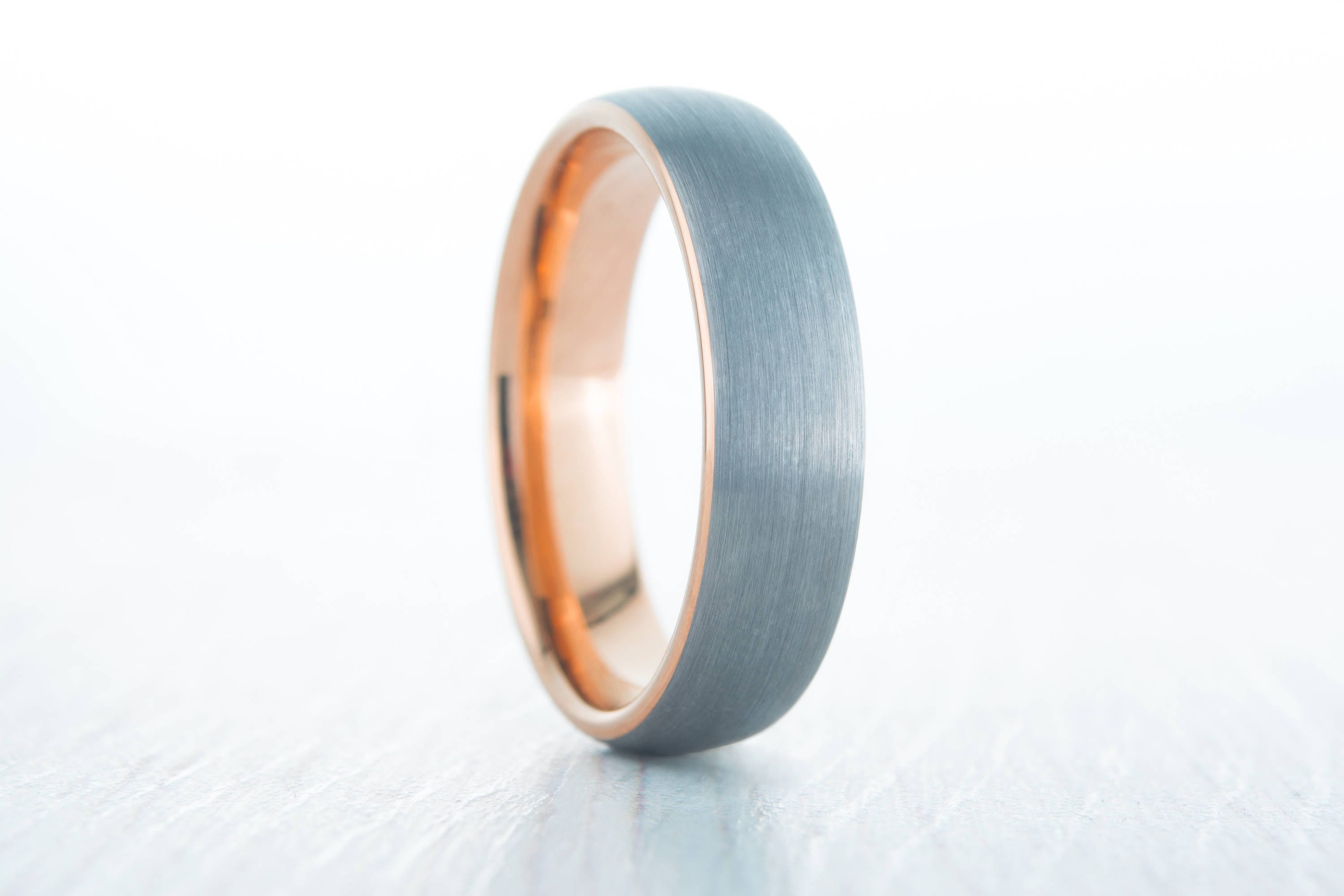 6mm 14K Rose Gold and Brushed Titanium Wedding Ring Band for Men and ...