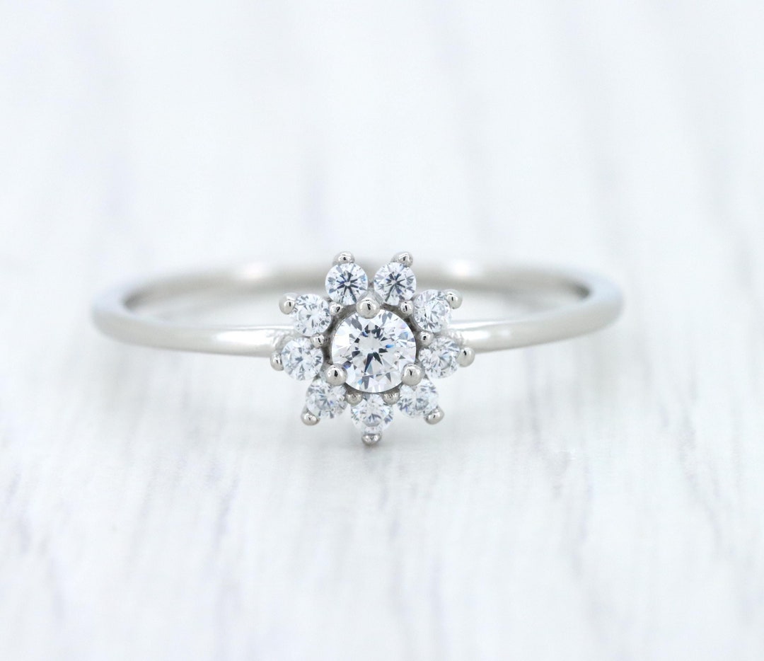 Petite Flower Design Ring Available With Moissanite or Simulated ...