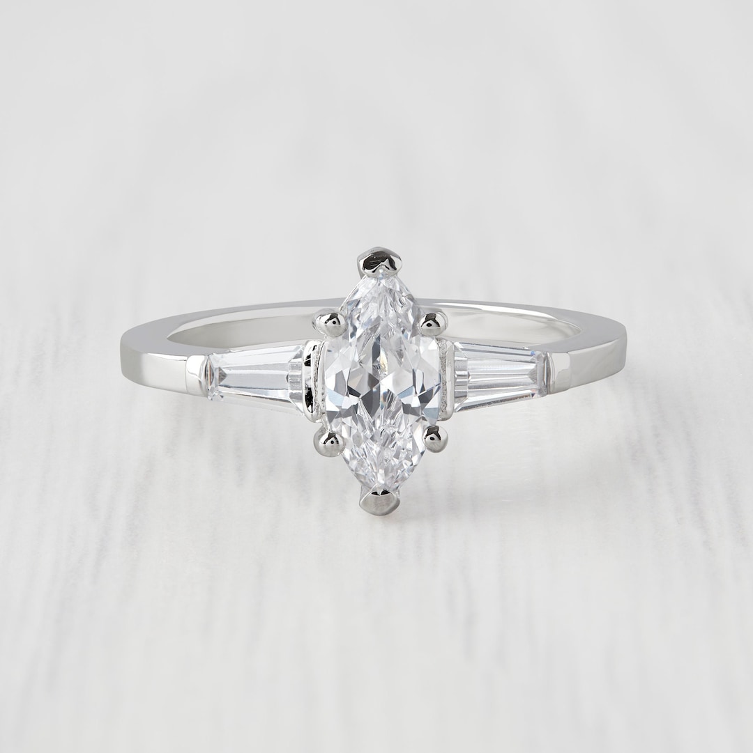 Marquise Man Made Diamond Trilogy Ring - Available in Sterling Silver ...