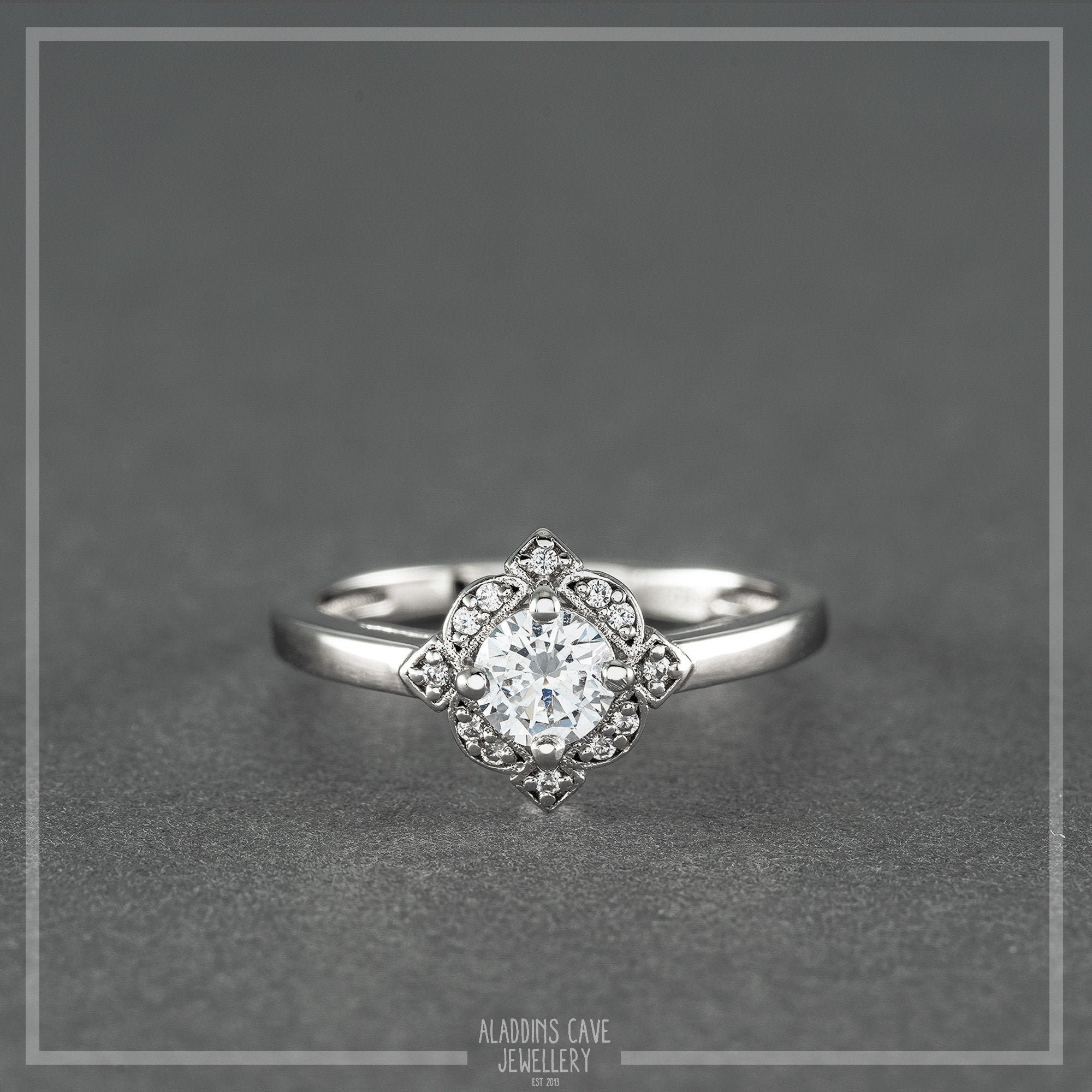 Wedding Set - Man Made Diamond Solitaire Ring & Half Eternity ...