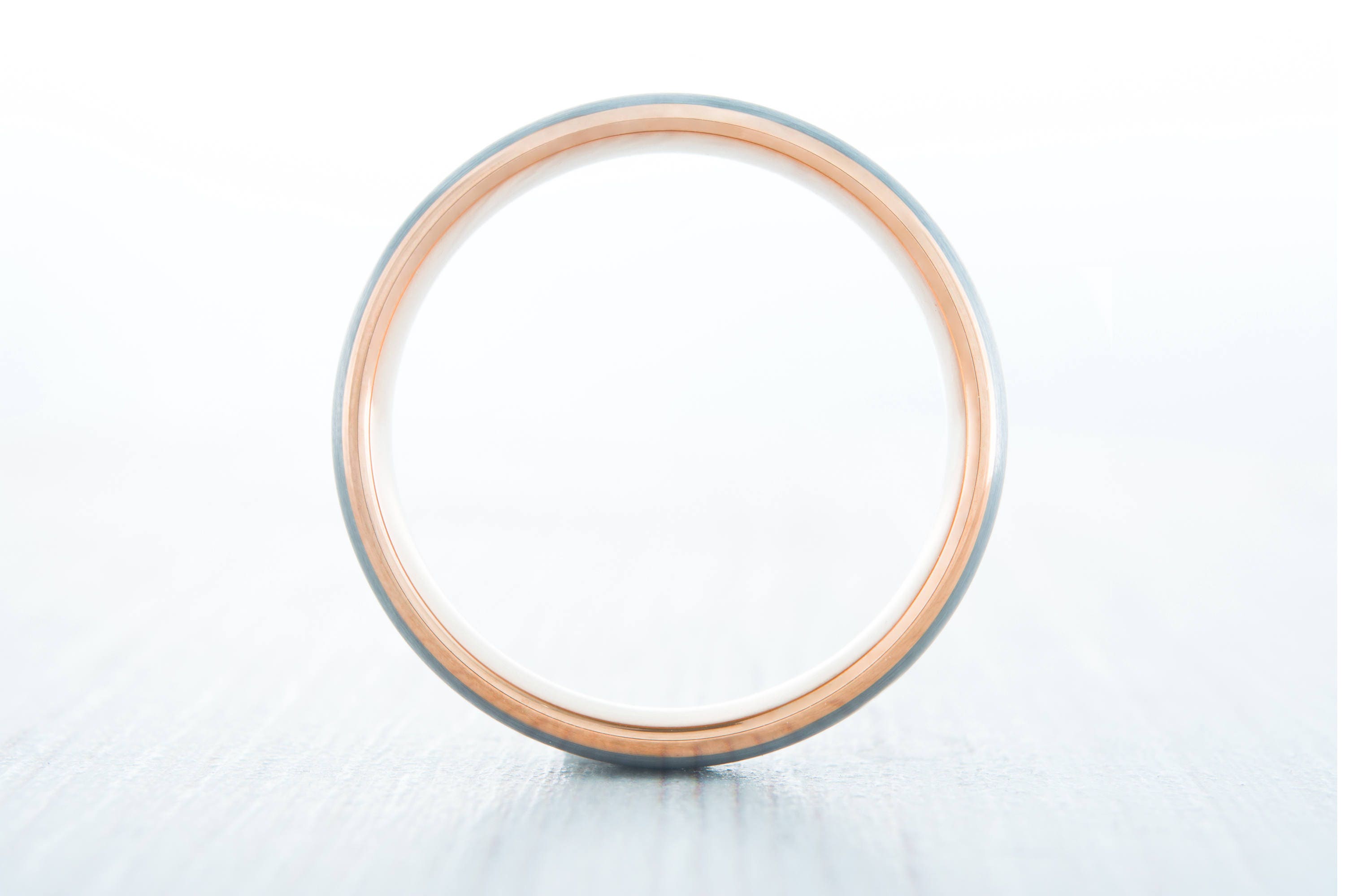 6mm 14K Rose Gold and Brushed Titanium Wedding Ring Band for Men and ...