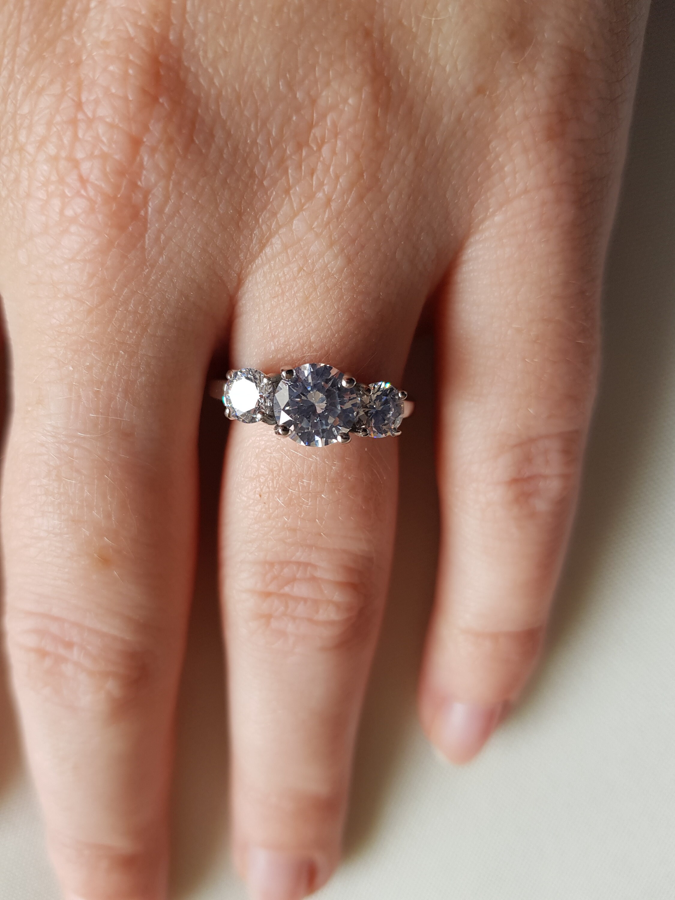 Man Made Diamond Simulant Trilogy Ring Available in White Gold - Etsy UK