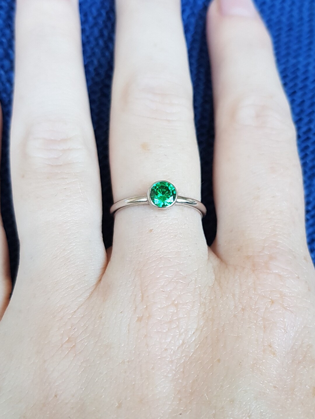Lab Emerald Bezel Set Solitaire Ring - Available in White Gold or ...