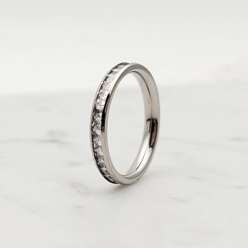 Princess Cut Engagement Band Stacking Eternity Ring - Etsy