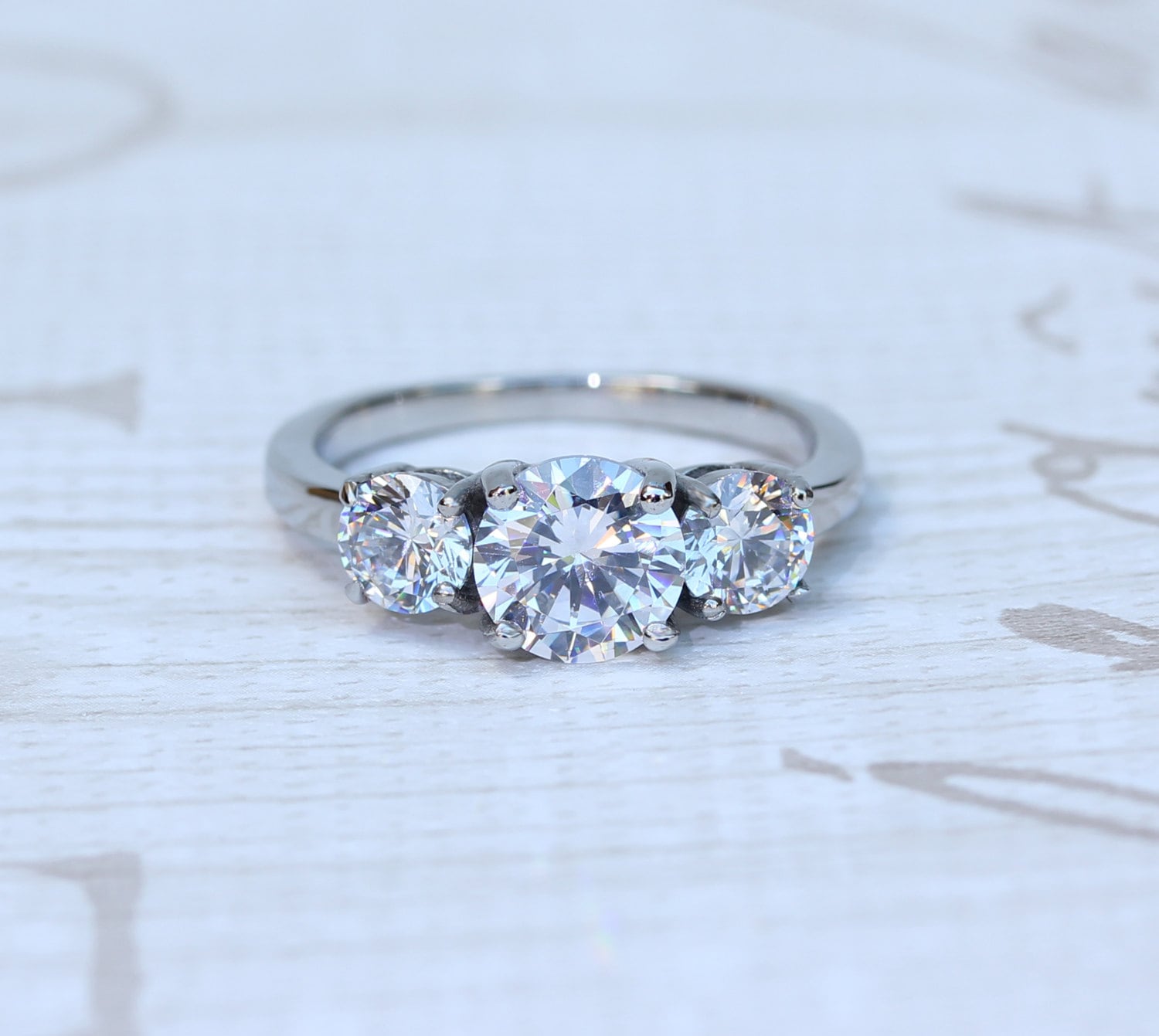 On Sale Man Made Diamond Simulant Trilogy ring available in | Etsy