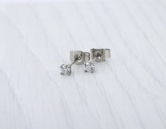 GENUINE Moissanite 3mm Stud Earrings Available in Pure Titanium White Gold and Surgical Steel Etsy