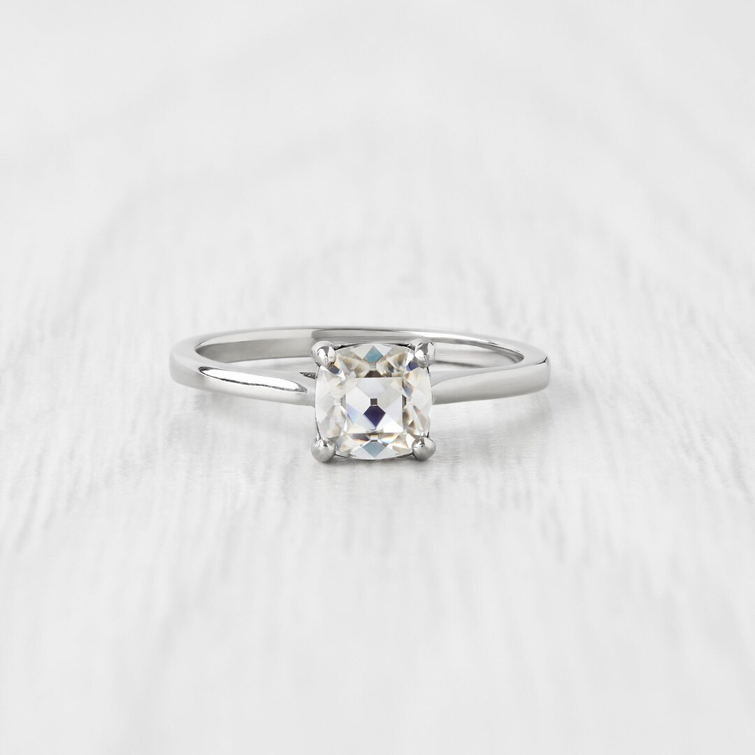 Unique Mazarin Cut Moissanite Solitaire Cathedral Ring in Titanium or ...