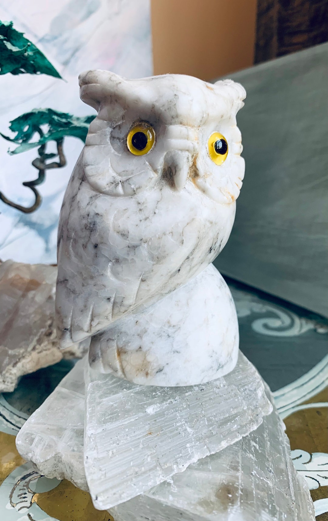 MCM Owl Dramatic Hand Carved Alabaster With Glass Eyes - Etsy