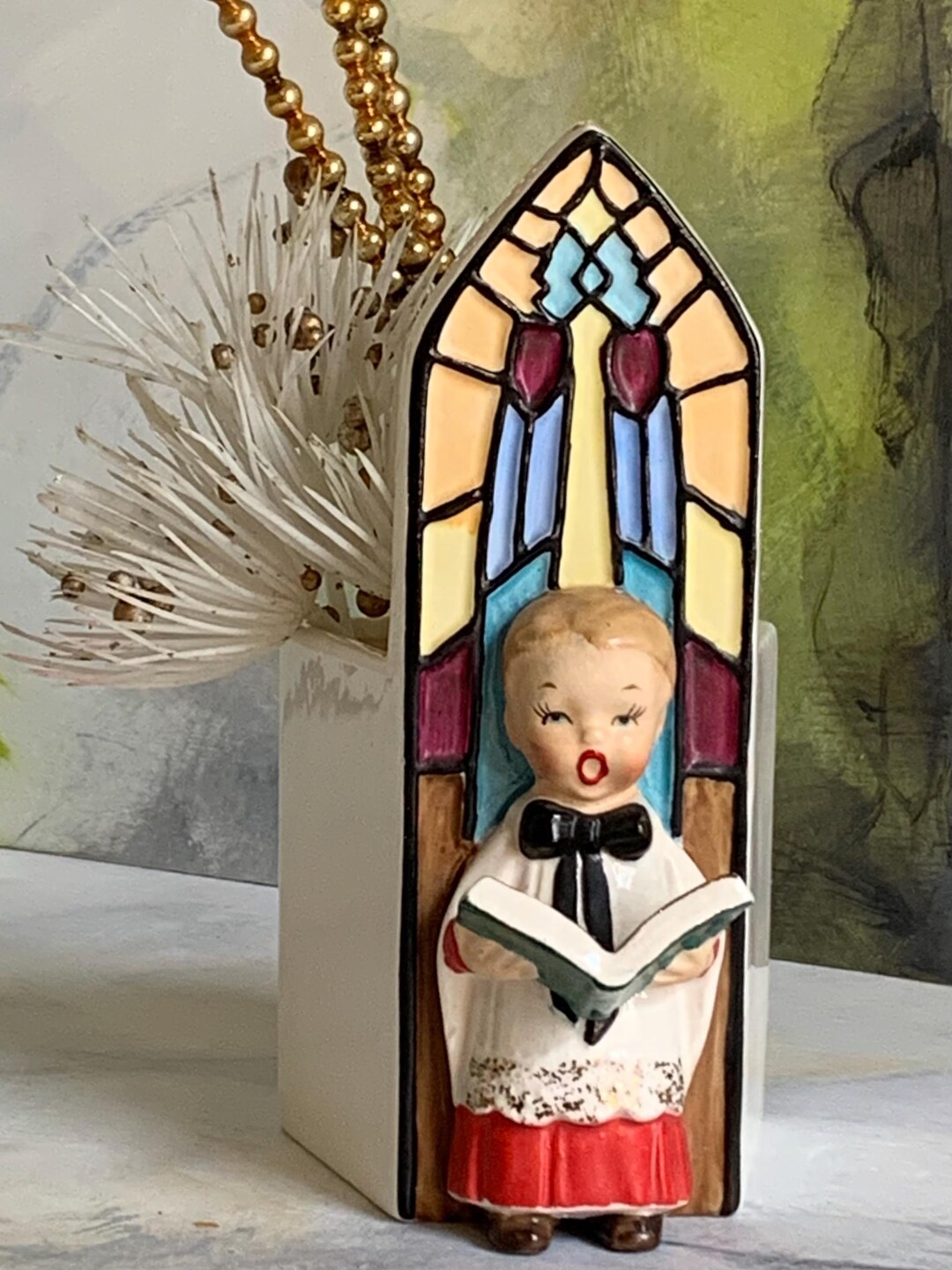 Vintage 60’s NAPCO Singing Choir Boy Planter With Stained Glass CX811B ...