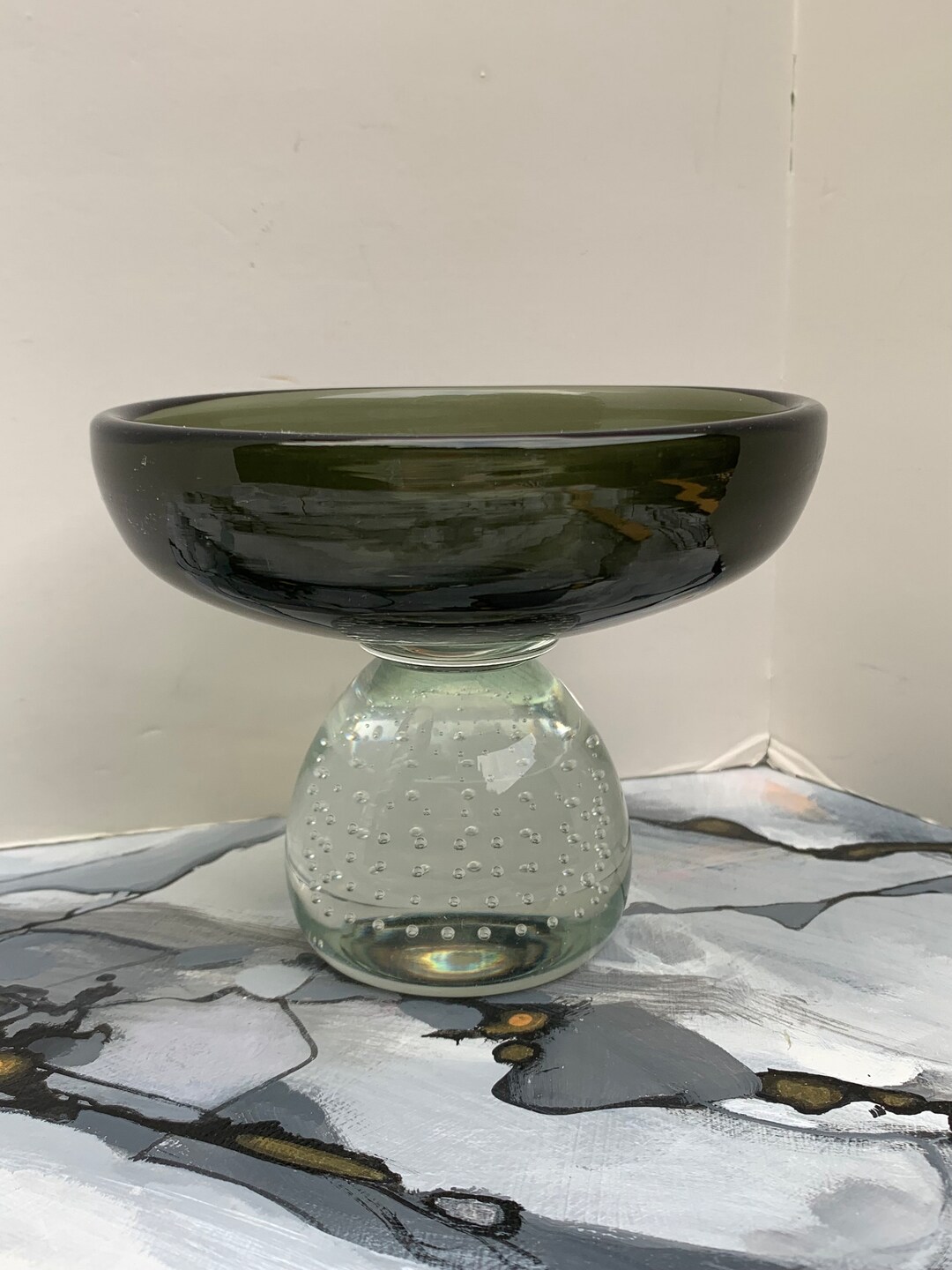 MCM Erickson Smoke Glass Compote Pedestal Controled Bubbles Paperweight ...