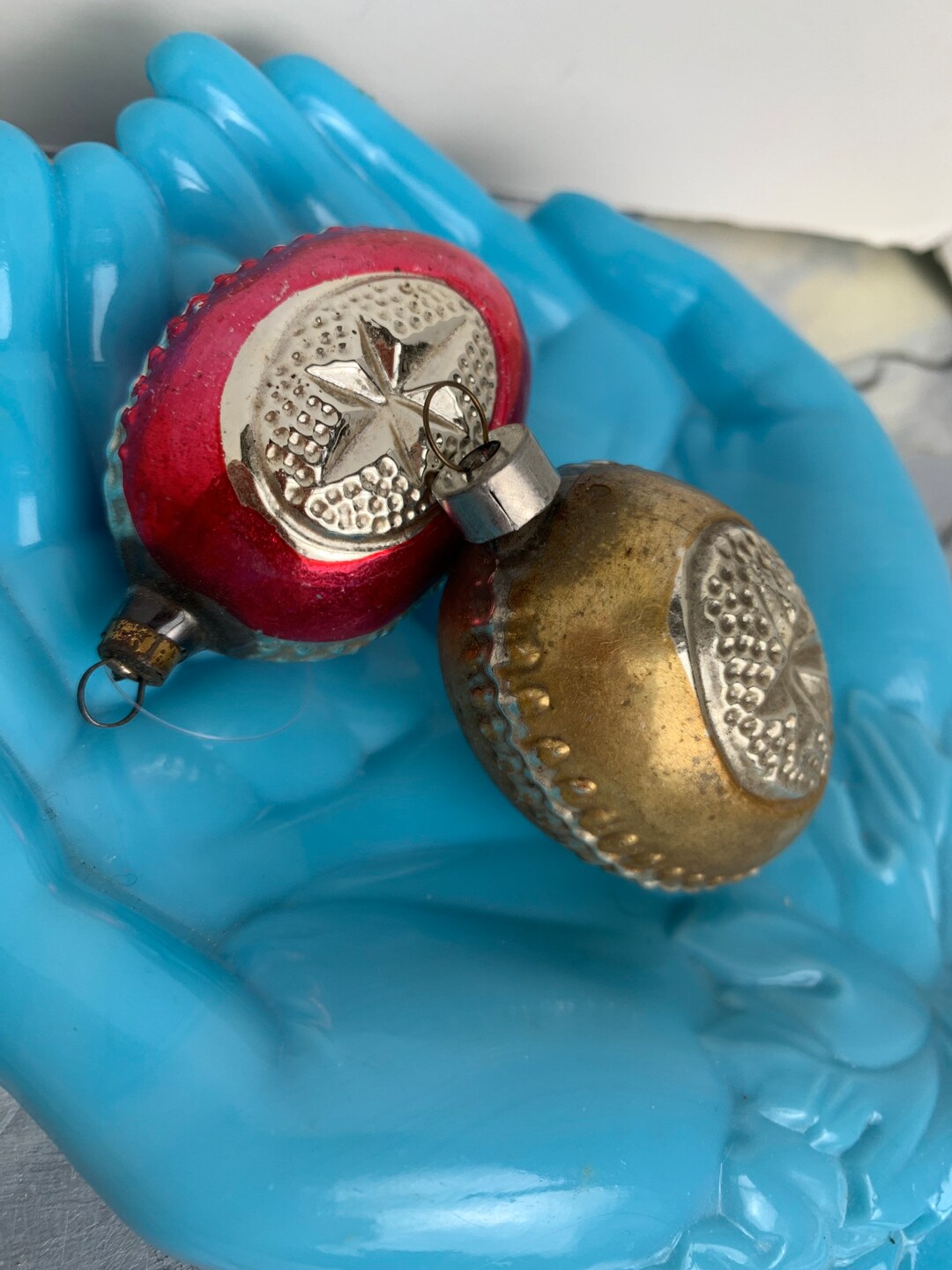 Feather Tree Antique Glass Egg Shape With Star Indent EASTER CHRISTMAS ...