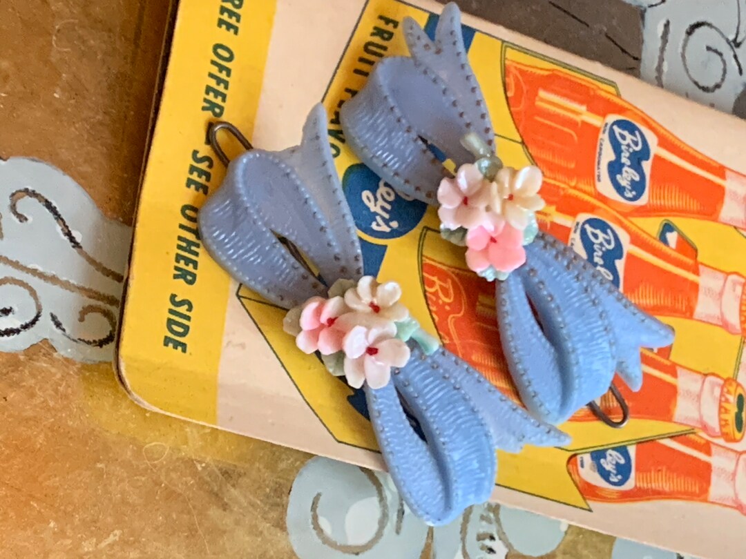 50’s Vintage Pink and Baby Blue Bows Hair Clip Set - Etsy