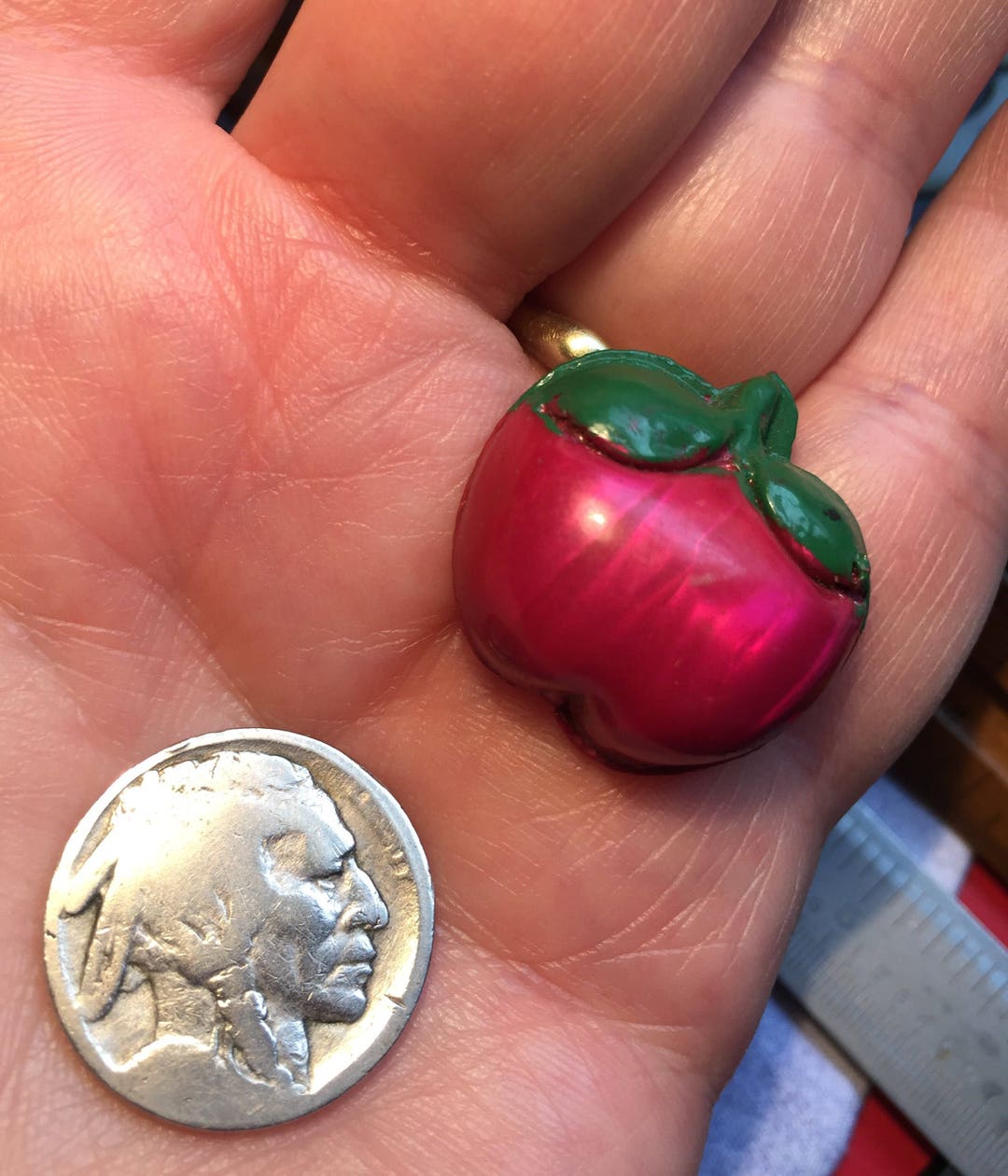 Celluloid Apple Vintage Button Marion Weeber? - Etsy