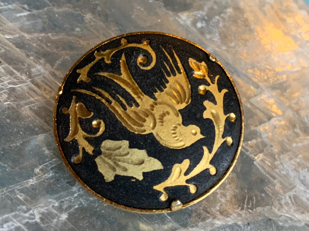 Vintage Damascene Flying Bird Brooch Trombone Clasp - Etsy