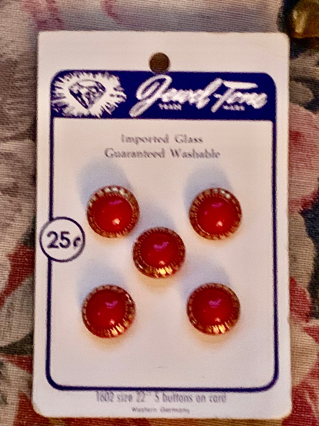 Vintage 50s Red Glass Jewel-tone Buttons on Card 5 Count 1/2 NOS - Etsy
