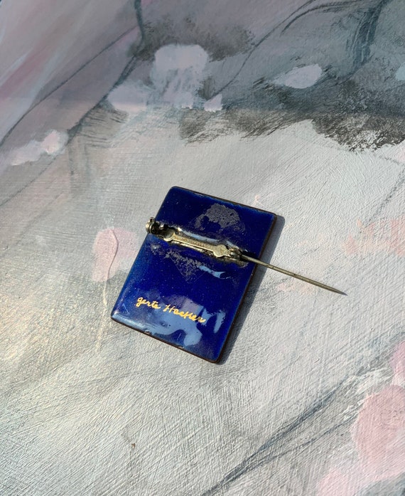 MCM Gerte Hacker Enamel on Copper Signed Brooch - Gem