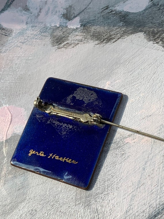 MCM Gerte Hacker Enamel on Copper Signed Brooch - Gem