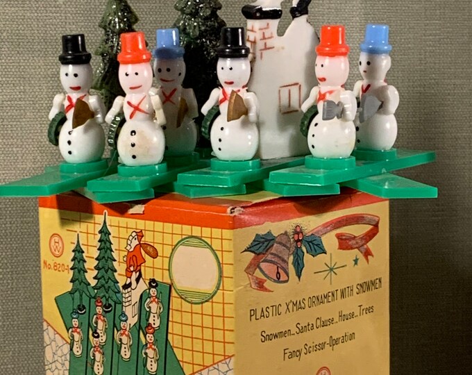 60’s Expansion Scissor Ornament of Snowman & Santa Plastic HONG KONG ...