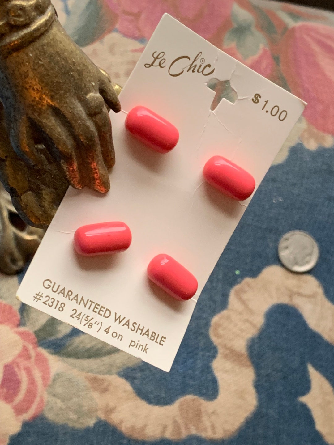 Le Chic Barbie Good and Plenty Pink Buttons 4 Count on Card B. Blumenthal - Etsy