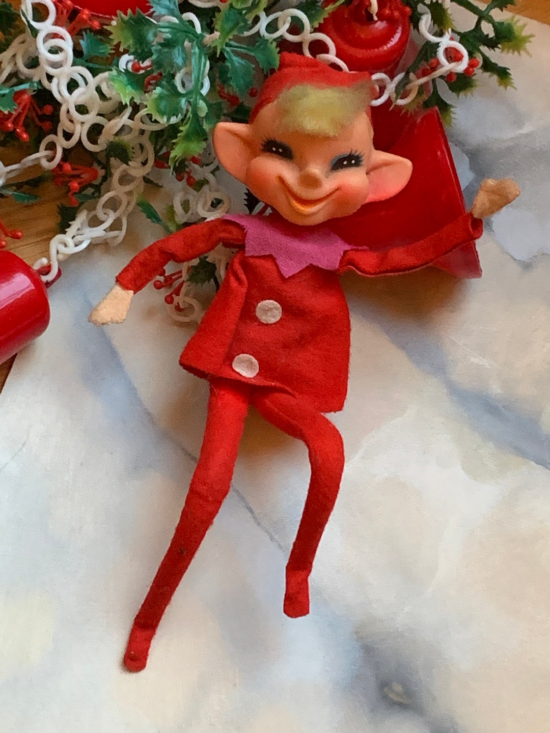60s Hot Pink & Red Tall Elf Twinkle Eye Knee Hugger Pixie - Etsy