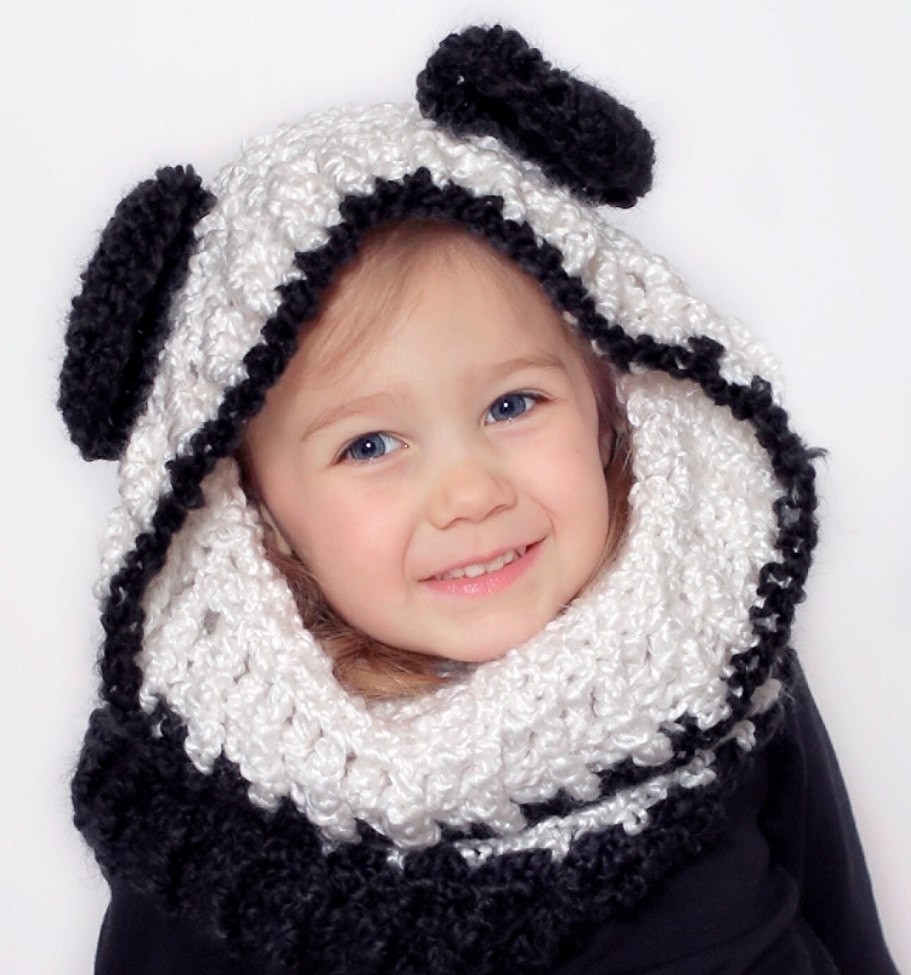 Black and White Panda Hood for Kids to Adults, Soft Crochet Warm Winter ...