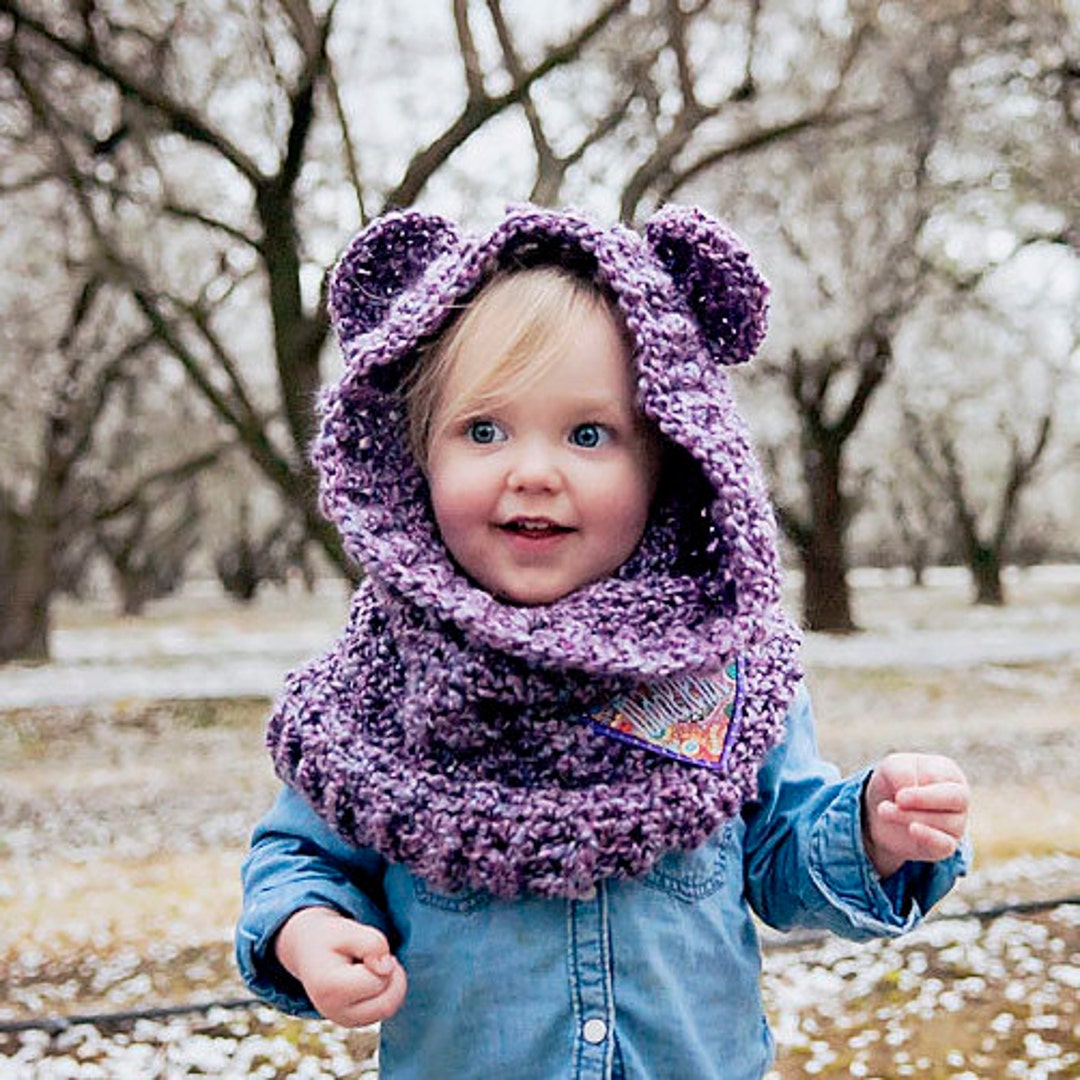 Bear Hood, Hood for Kids, Animal Hoodie, Warm Animal Hood, Purple Hood ...