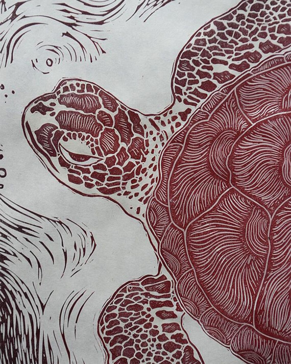 Original Handmade Large Linocut Print 'sea Turtle' - Limited Edition - Etsy