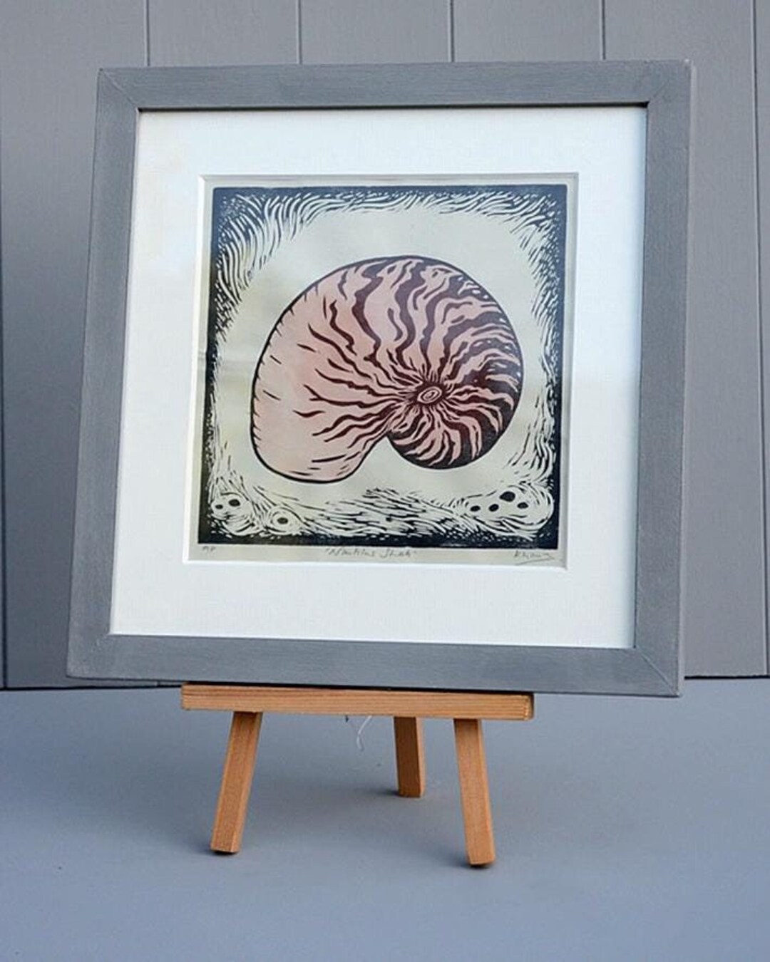 Original Handmade Small Linocut Print 'nautilus Shell' - Limited Edition - Etsy