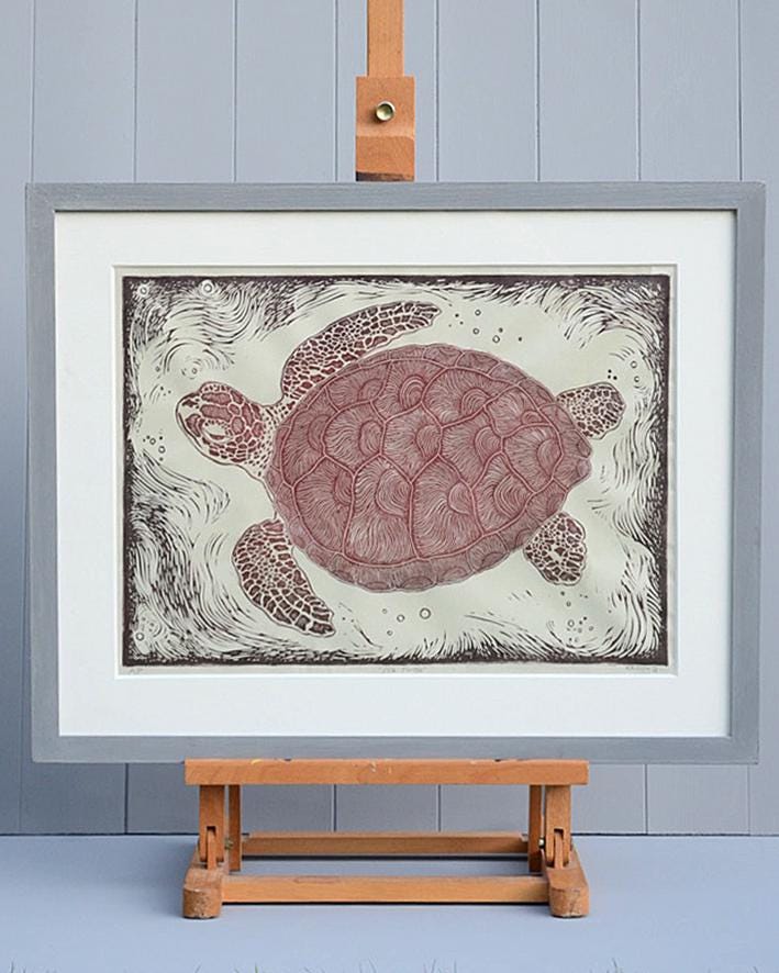 Original Handmade Large Linocut Print 'sea Turtle' - Limited Edition - Etsy