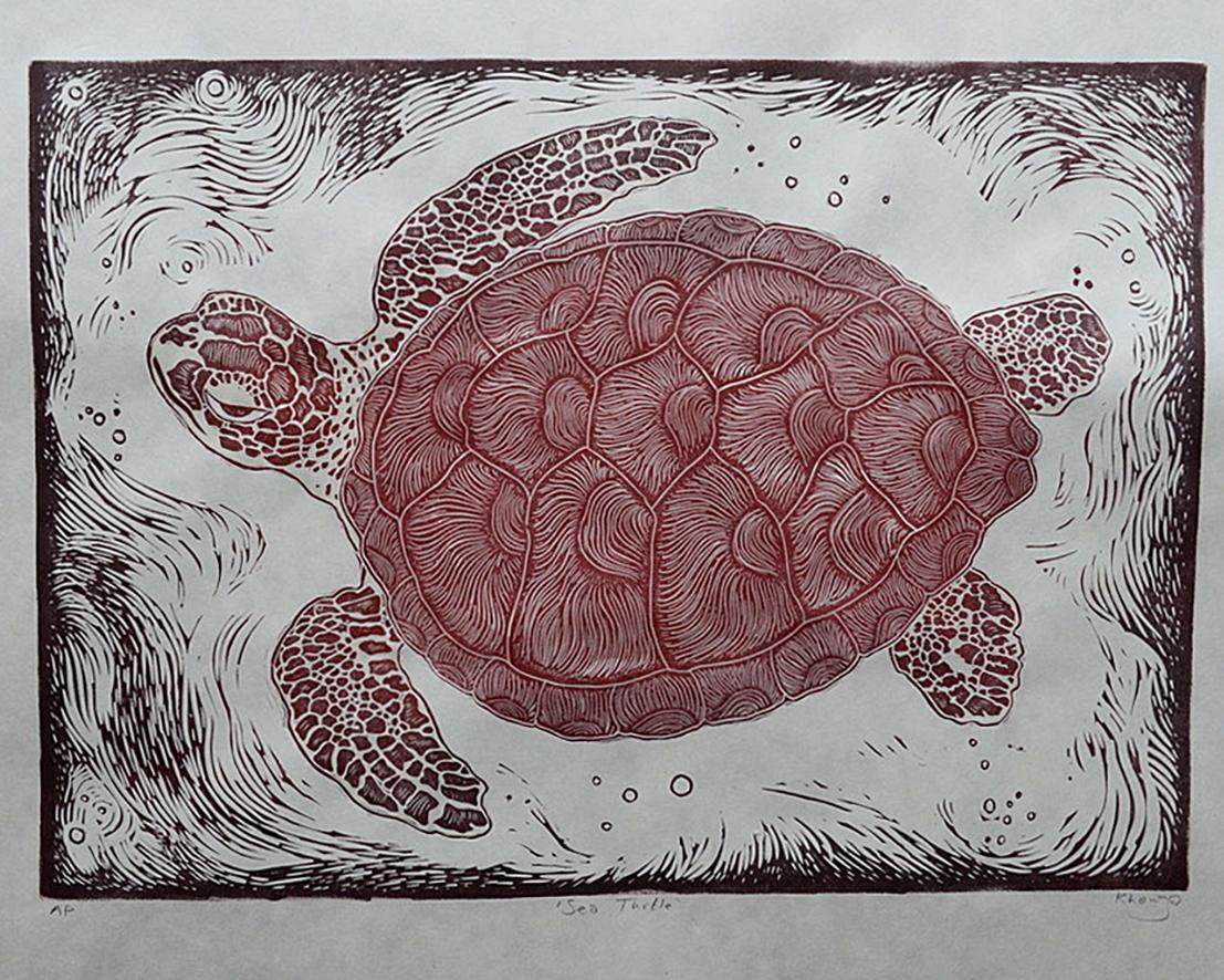 Original Handmade Large Linocut Print 'sea Turtle' - Limited Edition - Etsy